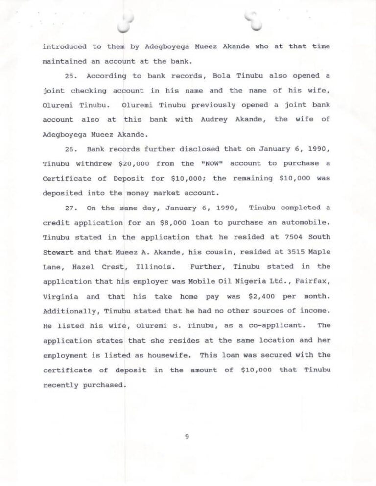 Documents For Tinubu’s Drug Dealing, Money Laundering Case In Chicago ...