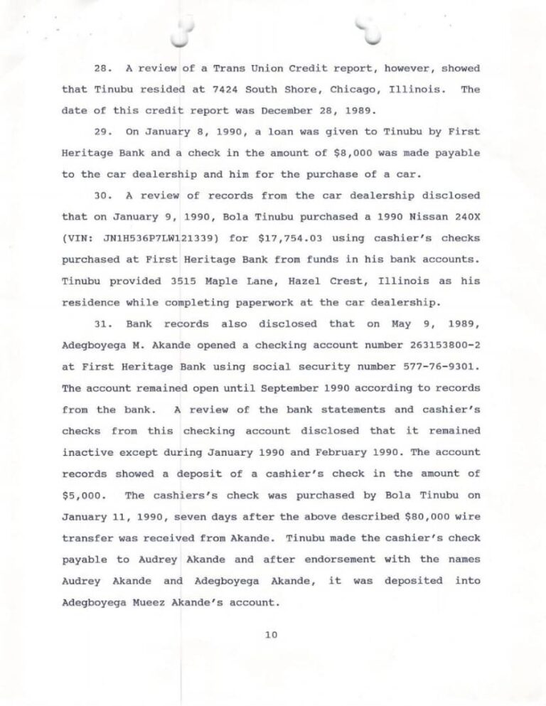 Documents For Tinubu’s Drug Dealing, Money Laundering Case In Chicago ...